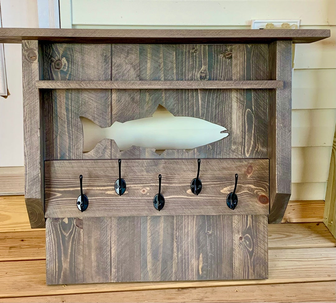 Rustic Wood Wall Mount Hat Coat Rack, Entry Organizer, Wall Decor, Fish ...