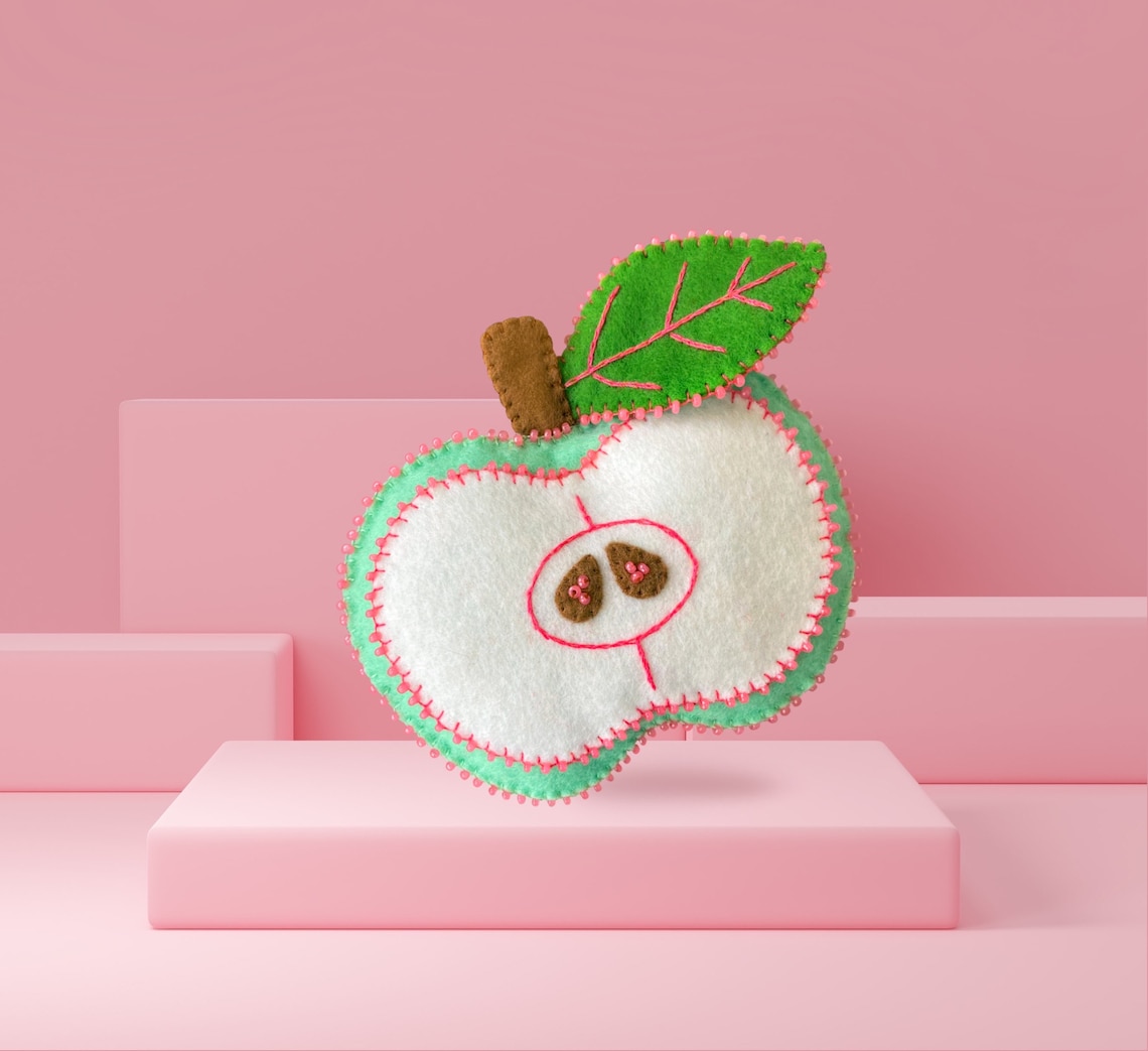 Felt Apple Ornament Pattern, PDF Pattern, Felt Apple, Felt Beaded ...