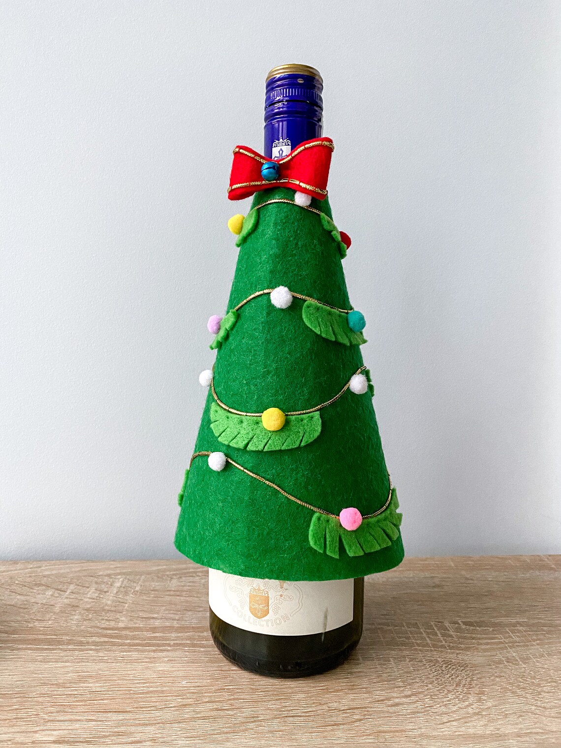 Christmas Wine Bottle Cover, Felt Christmas Tree Champagne Decor, PDF Pattern and Tutorial ...