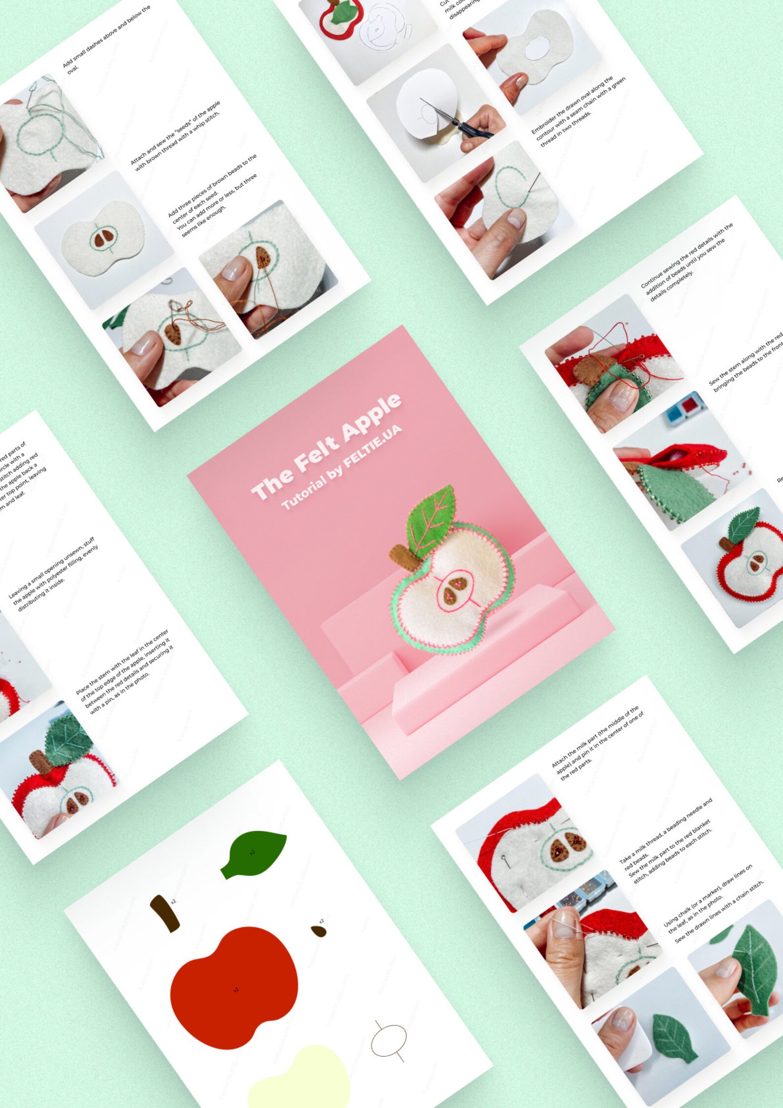 Felt Apple Ornament Pattern, PDF Pattern, Felt Apple, Felt Beaded ...