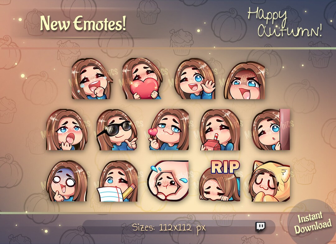 Twitch Brown Hair Chibi Girl Emotes / Blue Eyes Girl Chibi - Etsy