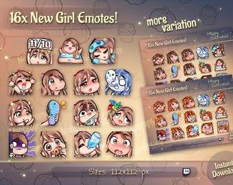 Twitch Cute Pog Emote/ Brown Hair, Brown Eyes Girl Chibi Emotes for ...