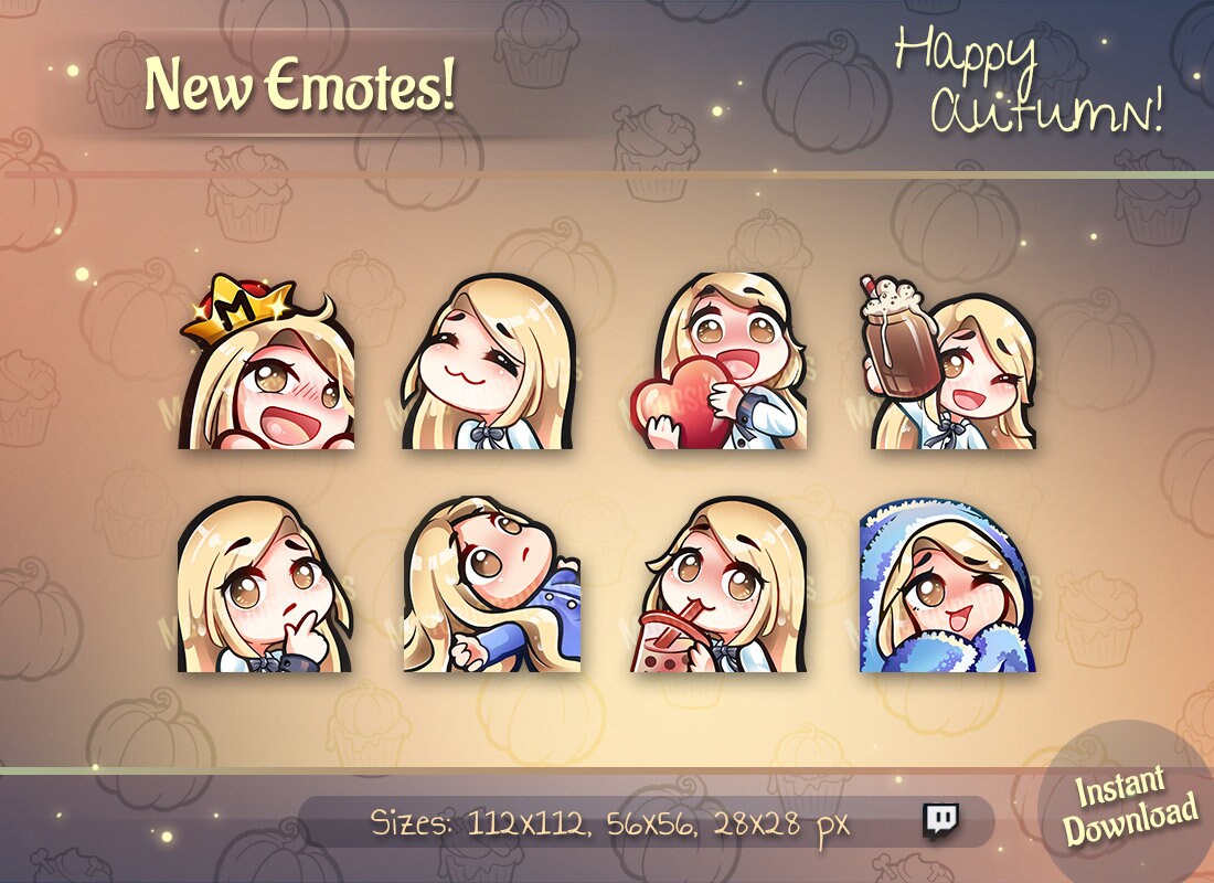Twitch Emotes // Cute Blonde Hair Girl Chibi Emotes for Streamers ...