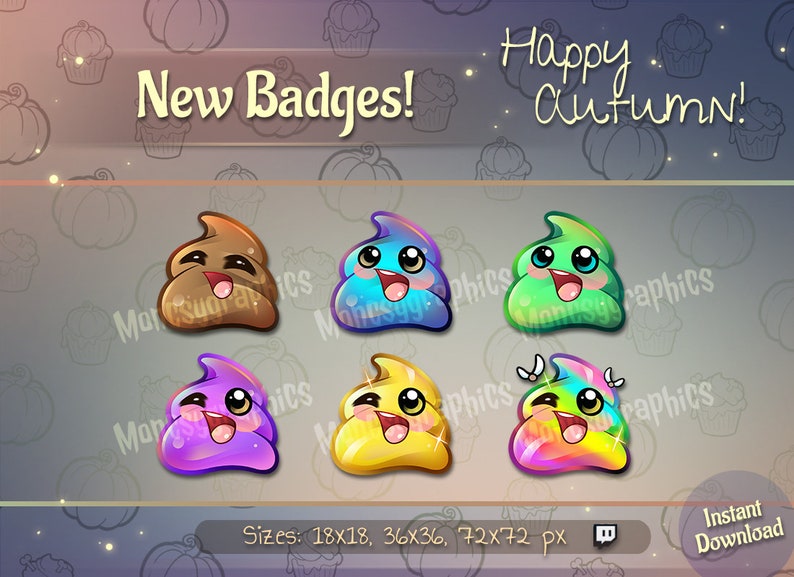 Twitch Badges // Poop Badges for Streamers / Kawai POO / Streamer ...