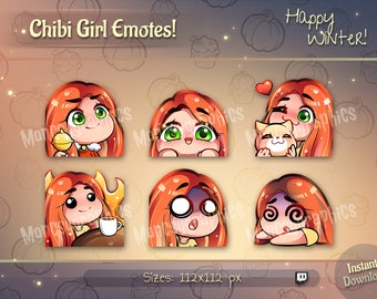 Twitch Emotes // Cute Ginger Hair Girl Chibi Emotes for | Etsy