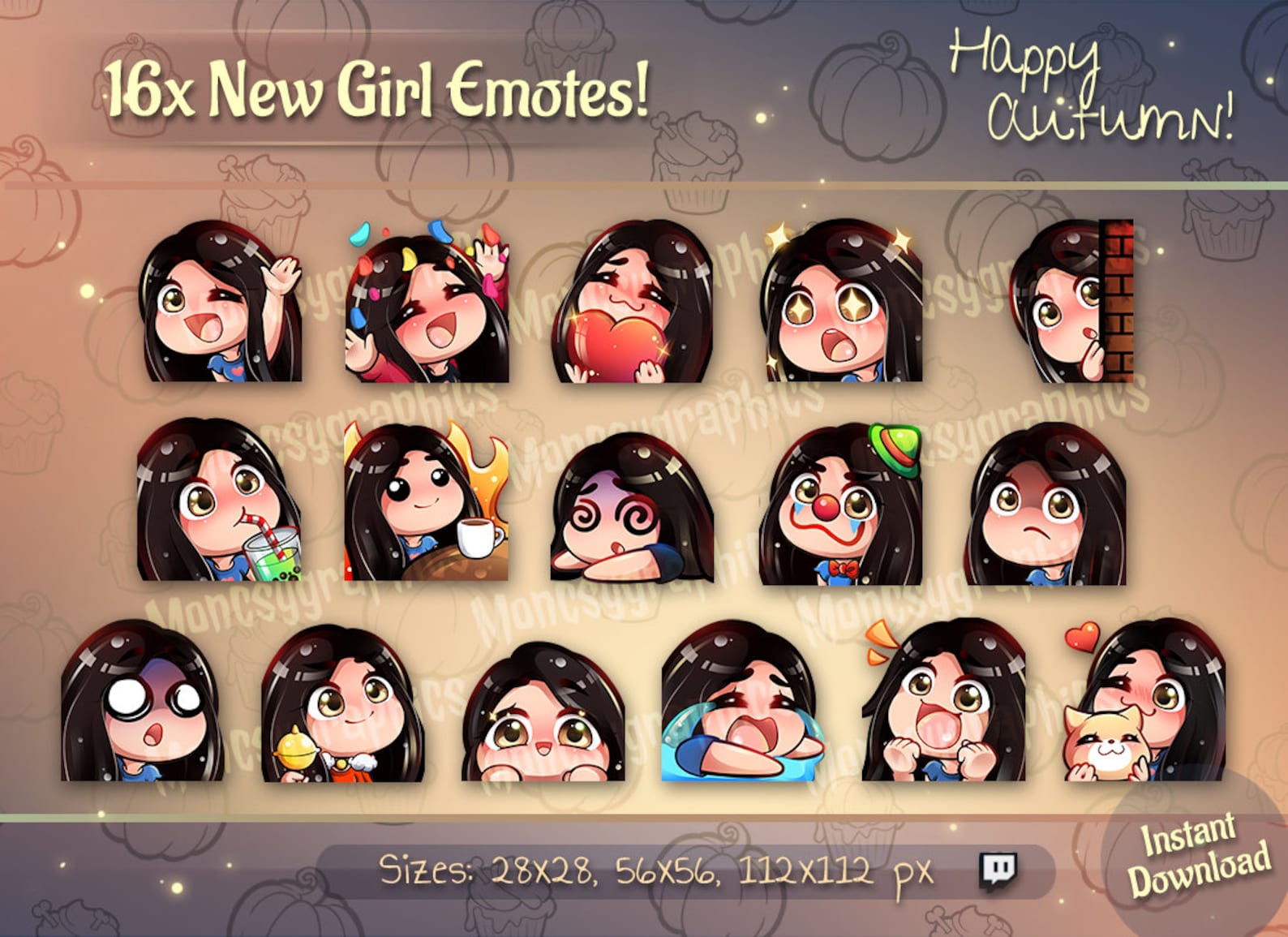 Twitch emotes // Lindo cabello negro Girl chibi emotes para streamers ...