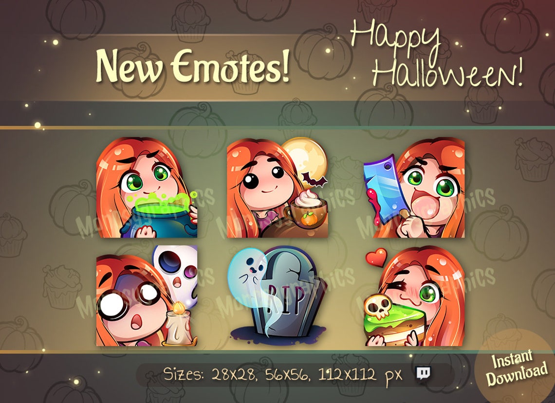 Twitch Halloween Girl Emotes / Cute Chibi Ginger Hair Emotes for ...