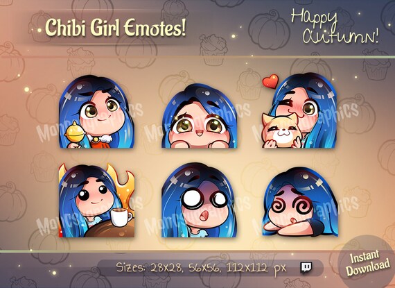 Twitch Emotes // Cute Blue Hair Girl Chibi Emotes for - Etsy