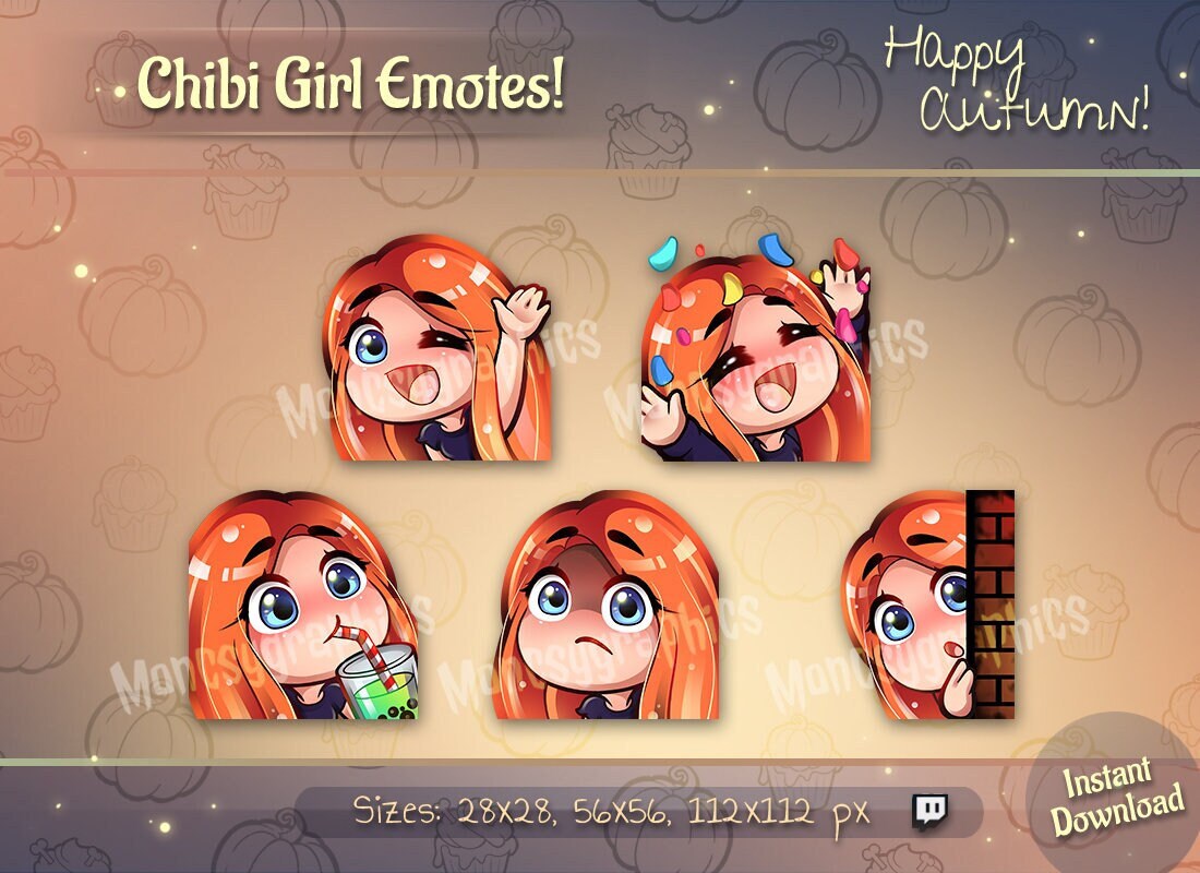Twitch Emotes // Cute Ginger Hair Girl Chibi Emotes for Streamers ...