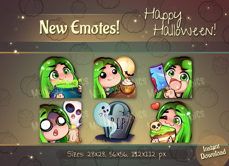 Twitch Halloween Girl Emotes / Cute Chibi Green Hair Emotes for ...