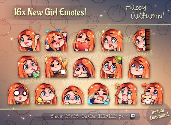 Twitch Emotes // Cute Ginger Hair Girl Chibi Emotes for | Etsy