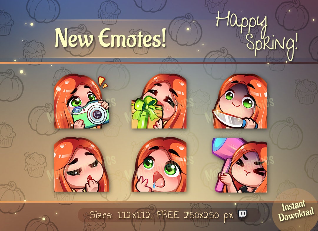 Twitch Emotes / Cute Ginger Hair, Green Eyes Girl Chibi Emotes for ...