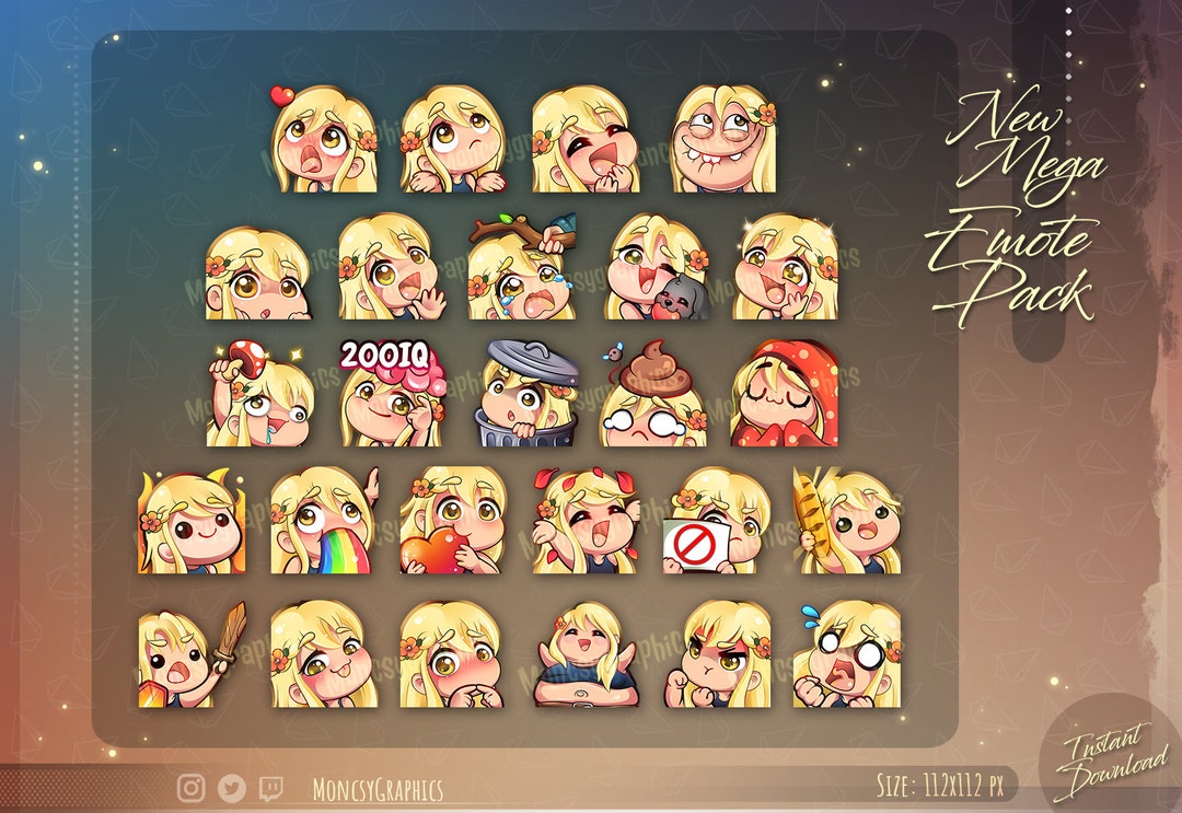 Twitch Mega Pack / Gestos de chica chibi de pelo rubio / Ojos marrones ...