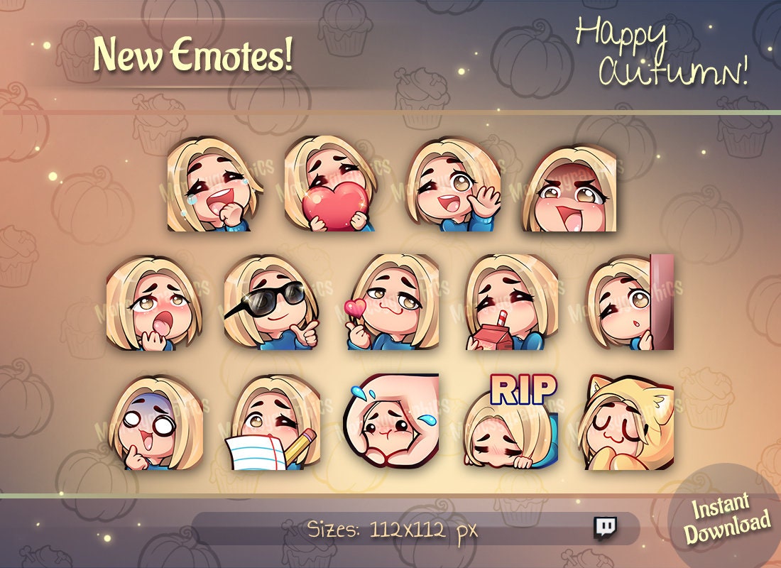 Twitch Blonde Hair Chibi Girl Emotes / Brown Eyes Girl Chibi Emotes for ...