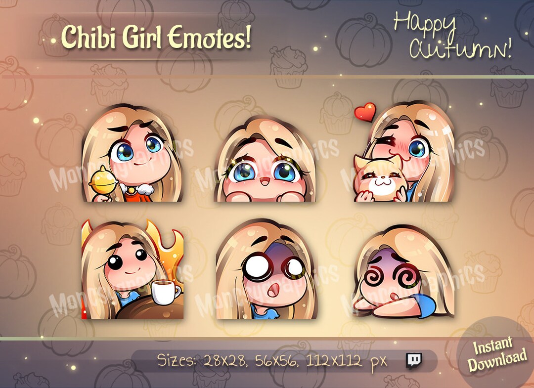 Twitch Emotes // Cute Blonde Hair/ Blue Eyes Girl Chibi Emotes for ...