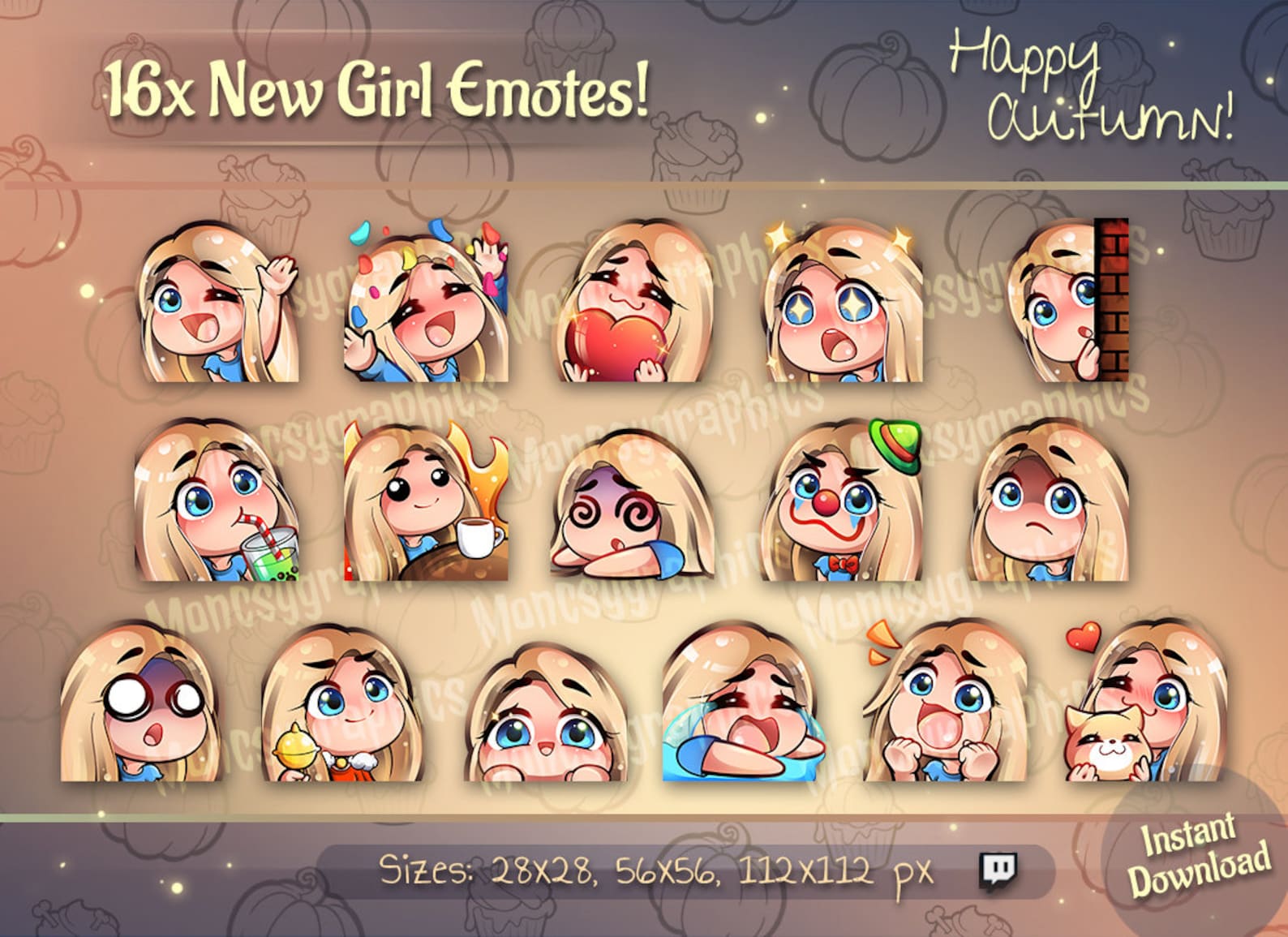 Twitch Emotes // Cute Blonde Hair/ Blue Eyes Girl Chibi Emotes for ...