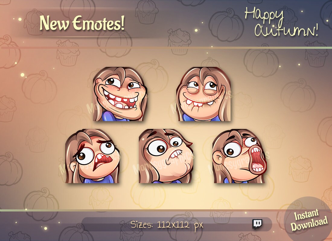 Twitch Emotes // Brown Hair Troll Chibi Girl Emotes for Streamers ...