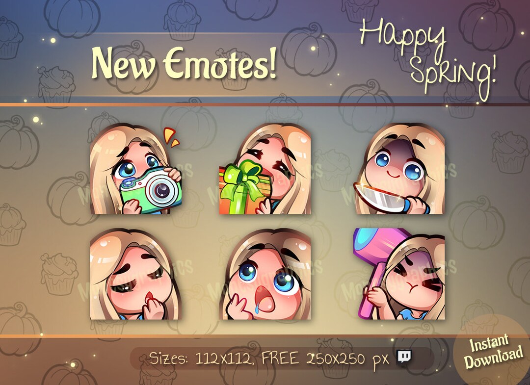 Twitch Emotes / Cute Blonde Hair, Brown Eyes Girl Chibi Emotes for ...