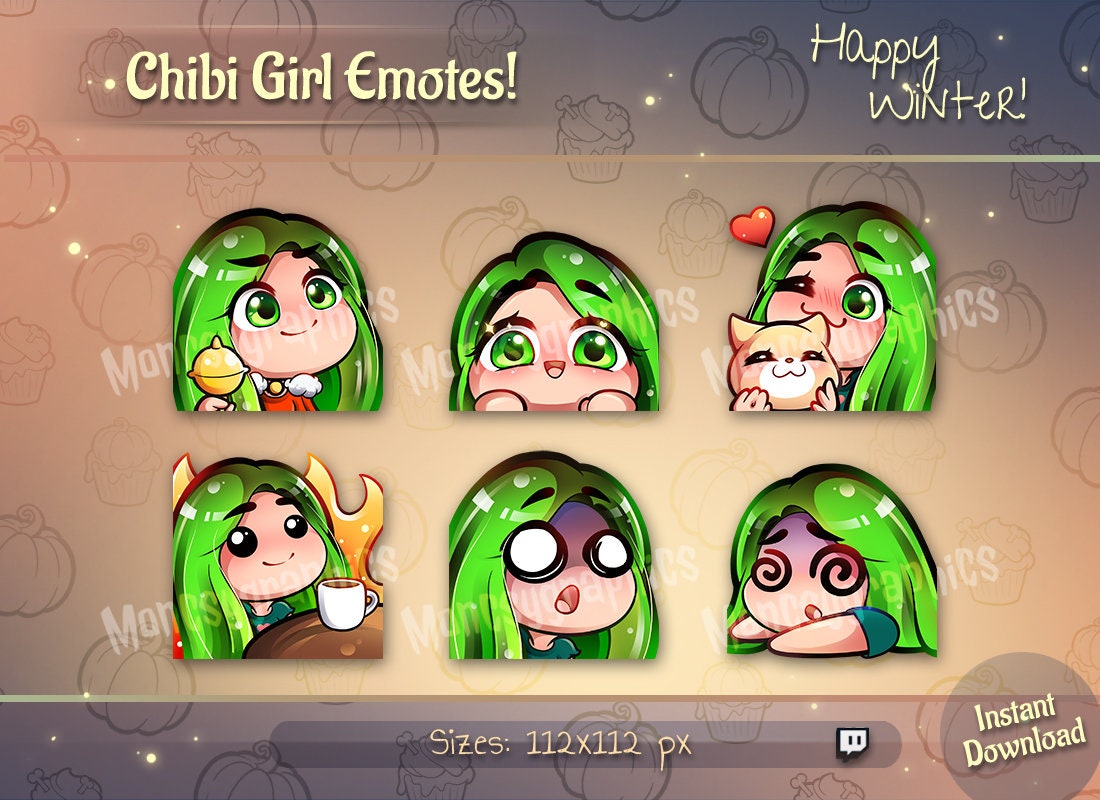 Twitch Emotes / Cute Green Hair Green Eyes Girl Chibi Emotes - Etsy