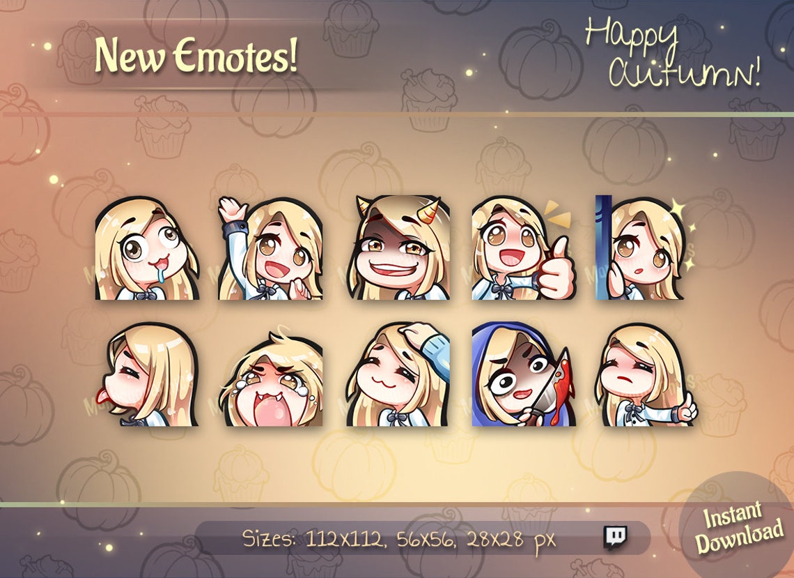 Twitch Emotes // Cute Blonde Hair Girl Chibi Emotes for Streamers ...