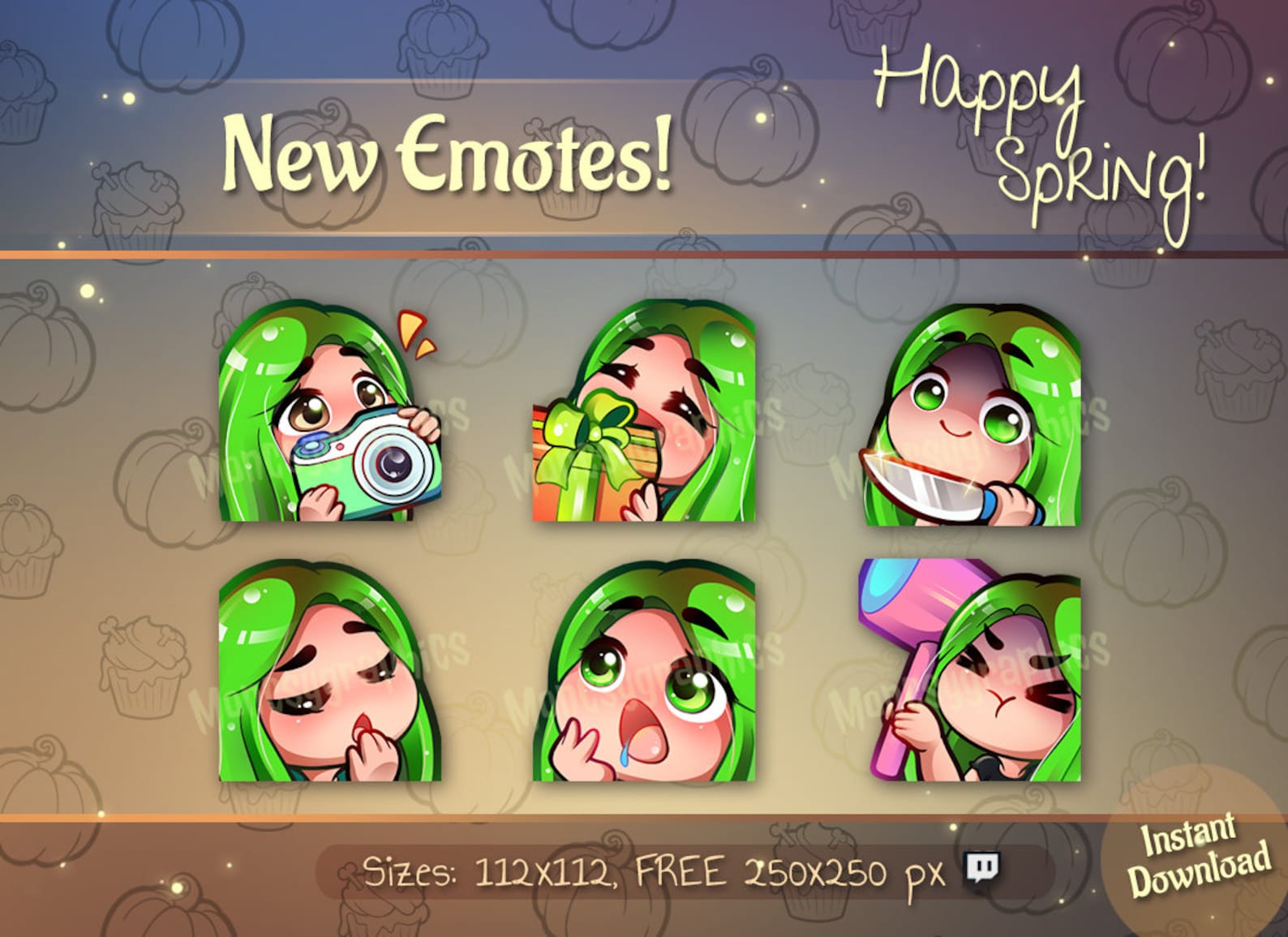 Twitch Emotes / Cute Green Hair, Green Eyes Girl Chibi Emotes for ...