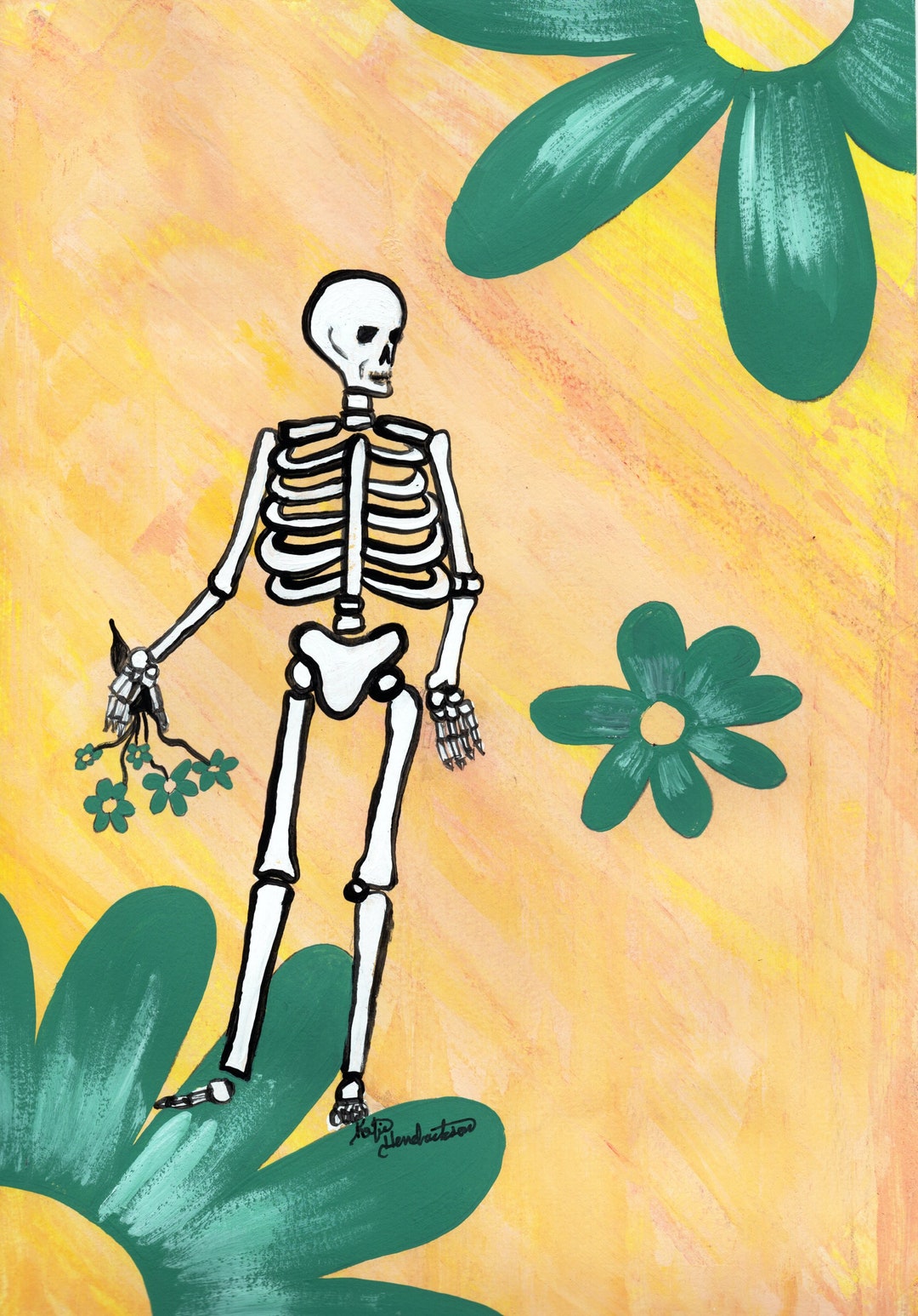 Let That Go Original Skeleton and Flowers Painting - Etsy