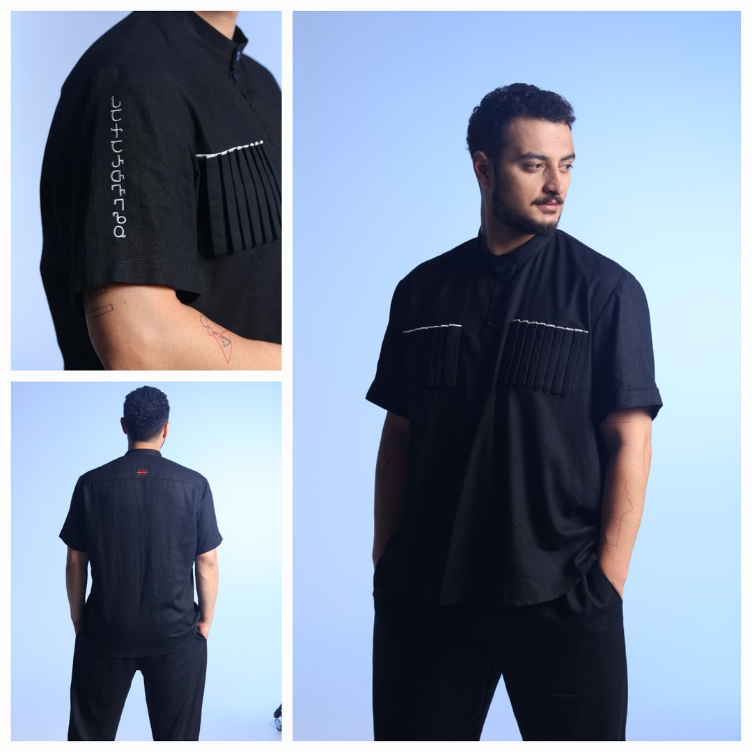 Linen Mens Shirt With Georgian Traditional Elements Chokha, Choxa-shirt ...