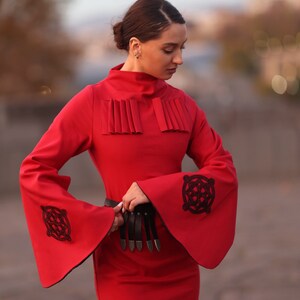 Georgian Traditional Style Long Sleeve Dress ,bandage Fabric Dress With ...