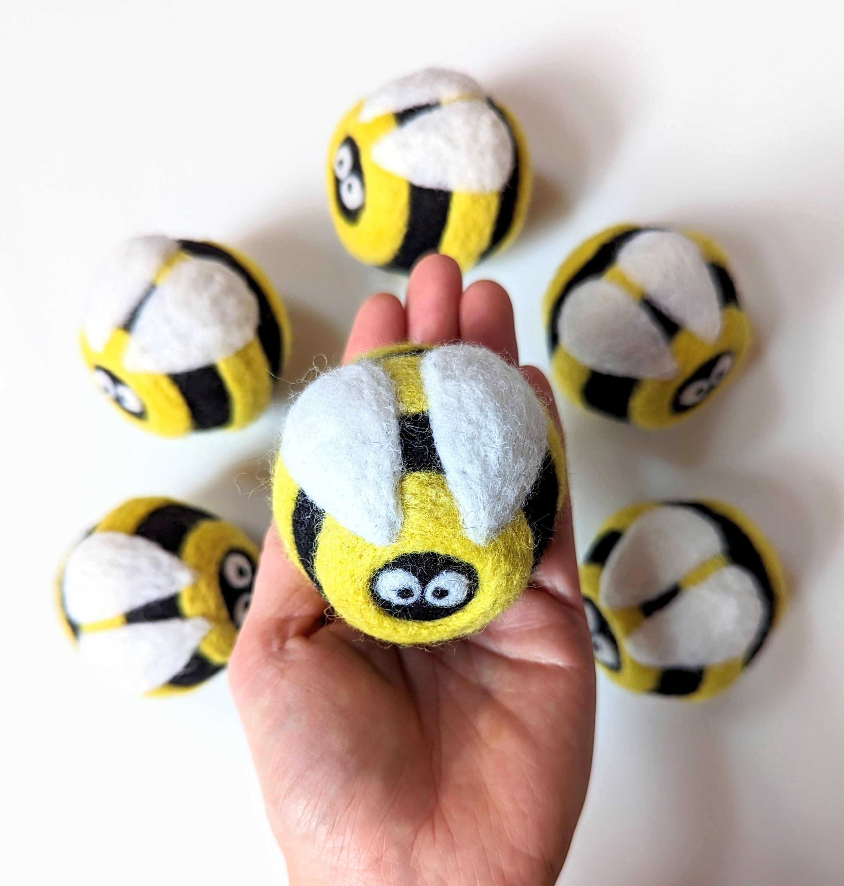 Extra Large Felt Bee Ladybug Balls / XL Felt Bug Dryer Ball / LG Needle ...