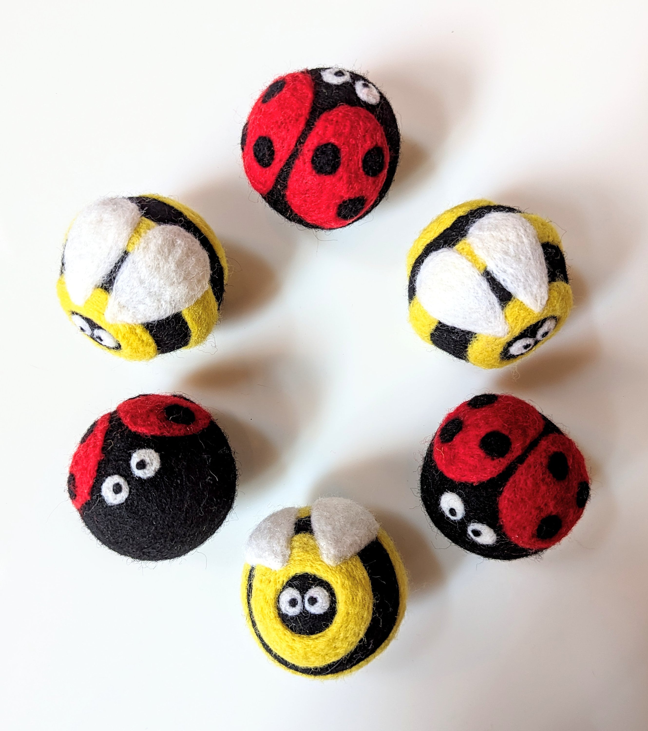 Extra Large Felt Bee Ladybug Balls / XL Felt Bug Dryer Ball / LG Needle ...