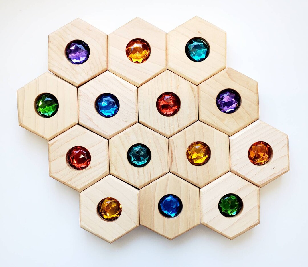 Rainbow Hexagon Gem Blocks / Wood Gem Blocks / Bee Gem Blocks Hand ...