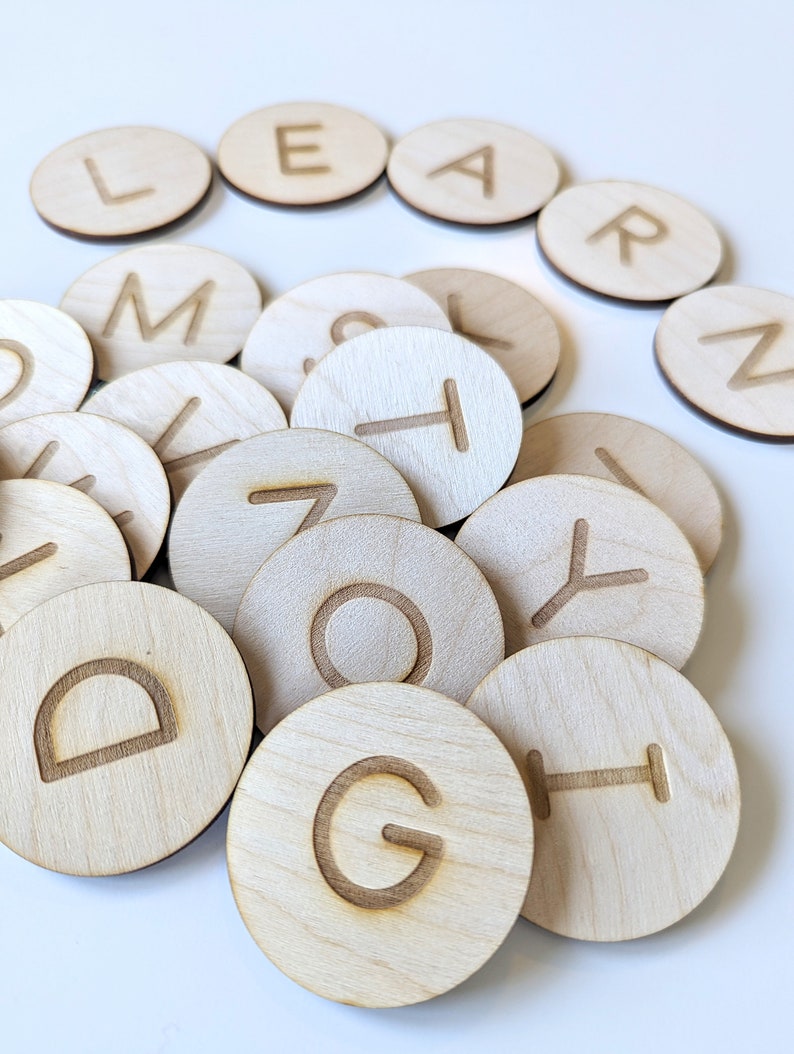 Engraved Montessori Wooden Letter Discs / Wood Letter Coins Loose Parts ...