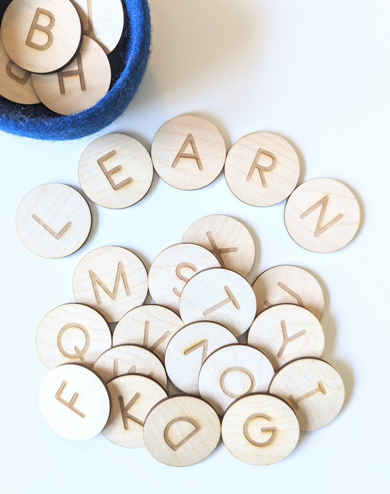 Engraved Montessori Wooden Letter Discs / Wood Letter Coins Loose Parts ...