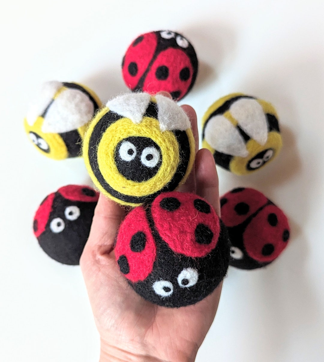 Extra Large Felt Bee Ladybug Balls / XL Felt Bug Dryer Ball / LG Needle ...