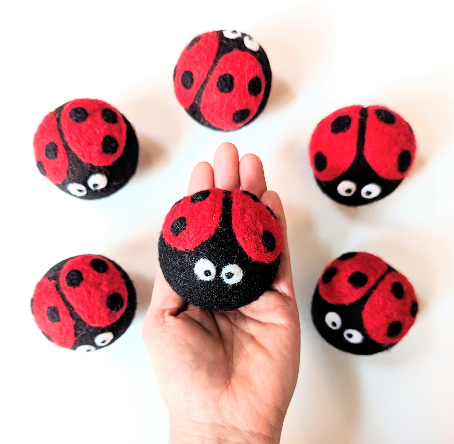 Extra Large Felt Bee Ladybug Balls / XL Felt Bug Dryer Ball / LG Needle ...