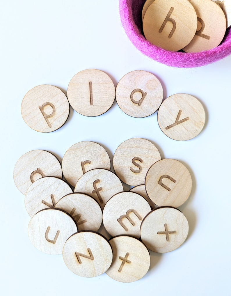 Engraved Montessori Wooden Letter Discs / Wood Letter Coins Loose Parts ...