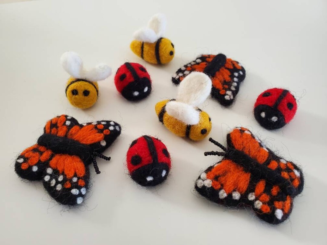 Felt Bee Butterfly Ladybug Bugs Loose Parts / Needle Felted Wool ...