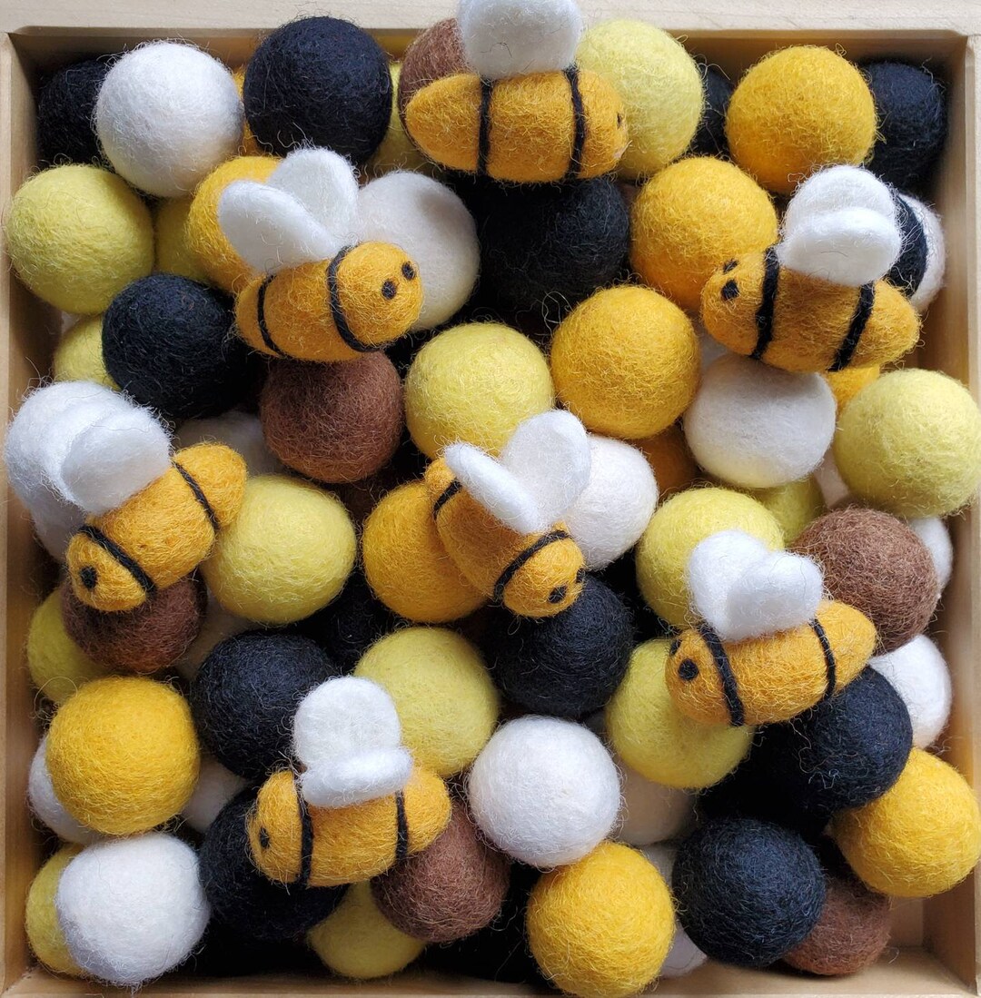 Felt Wool Bees and Balls Loose Parts / Felt Mini Honeybees Decoration ...