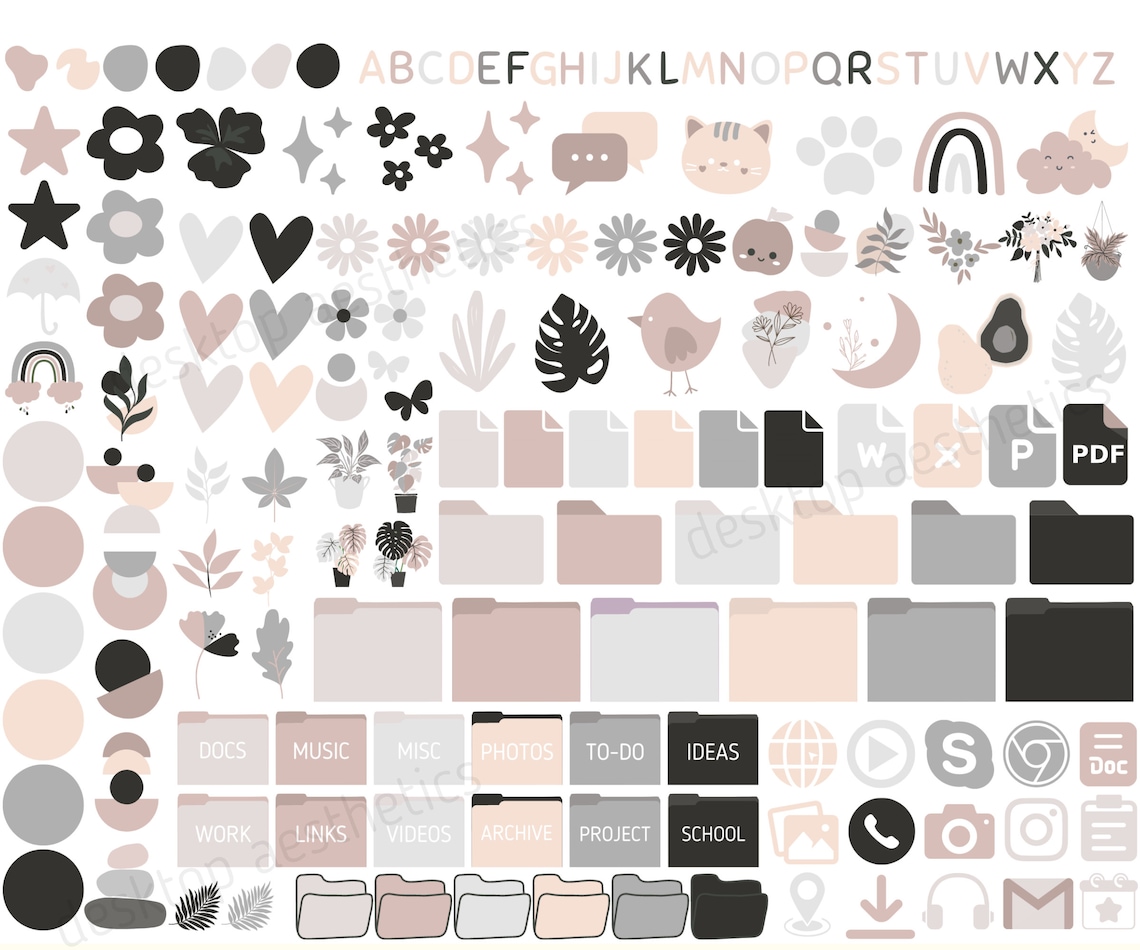 180 Cute Chic Desktop Folder Icons With Free Desktop - Etsy