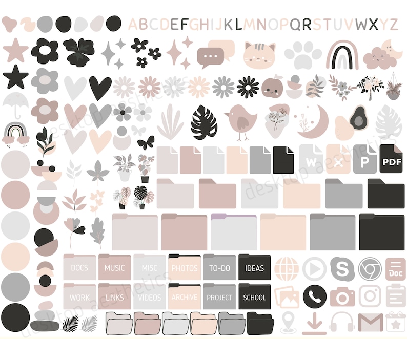 180 Cute Chic Desktop Folder Icons With Free Desktop - Etsy