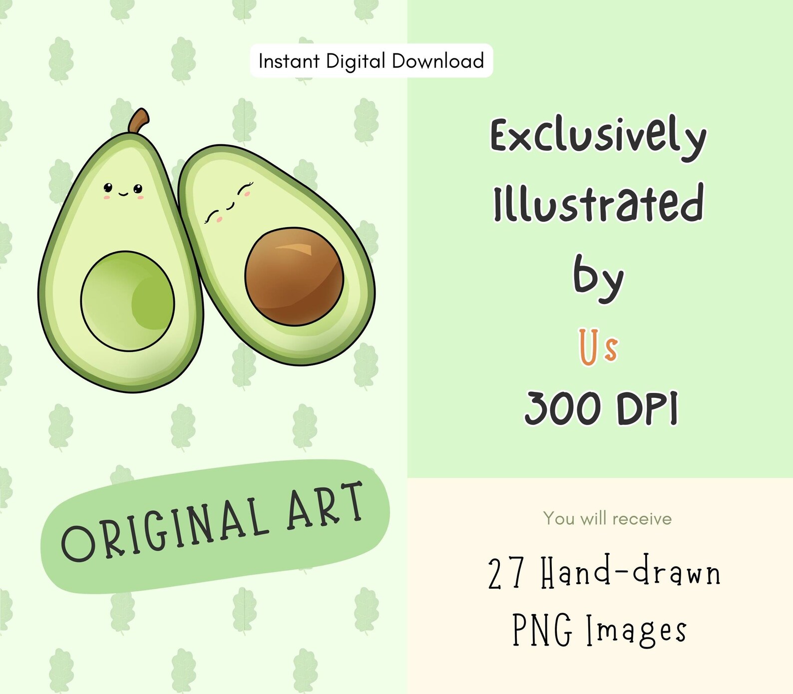 27 Hand Drawn Avocado Clipart Bundle, Png Avocado Bundle, Original Art ...