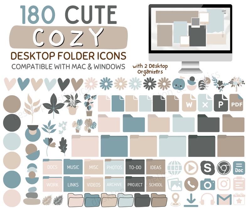 180 Desktop Folder Icons With Free Desktop Organizers for Mac - Etsy