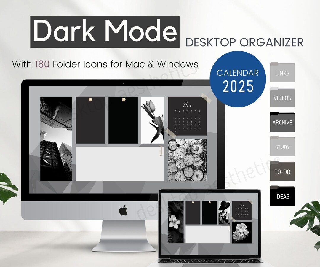 Buy 2025 Dark Mode Desktop Organizer With Calendar, 180 Black, Modern ...