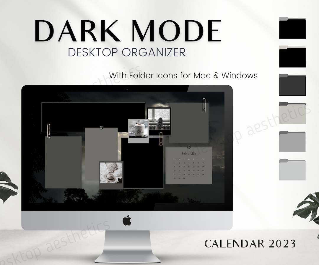 DARK MODE Desktop Organizer With Calendar 2023 6 Folder - Etsy
