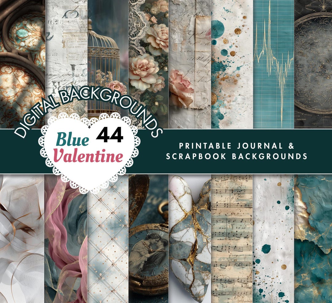 44 Blue Valentine Digital Backgrounds for Journaling and Scrapbooking ...