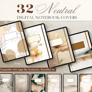 32 Neutral Goodnotes Covers, Digital Notebook Covers, Boho Aesthetic ...