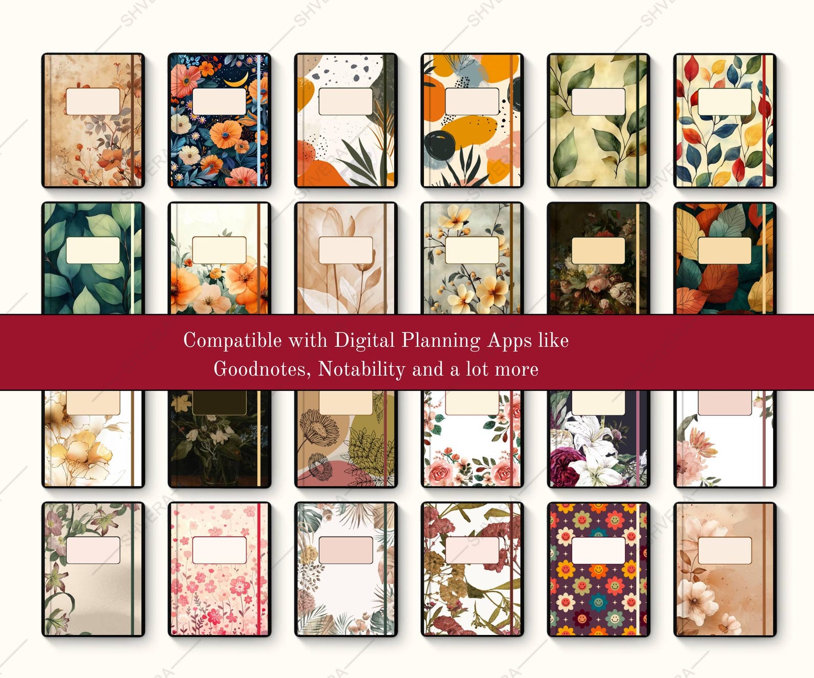 72 Pretty Botanical Digital Cover BUNDLE, Goodnotes Covers, Floral ...