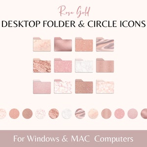 24 Rose Gold Desktop Icons for MacBook and WINDOWS, Circle and Folder ...