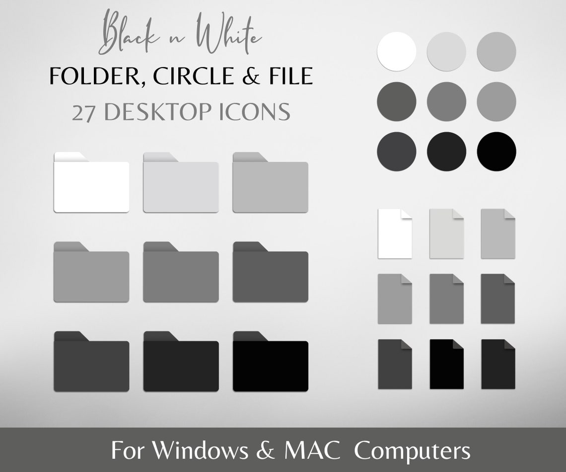 27 Black N White Desktop Folder Icons for MacBook and WINDOWS Computers ...