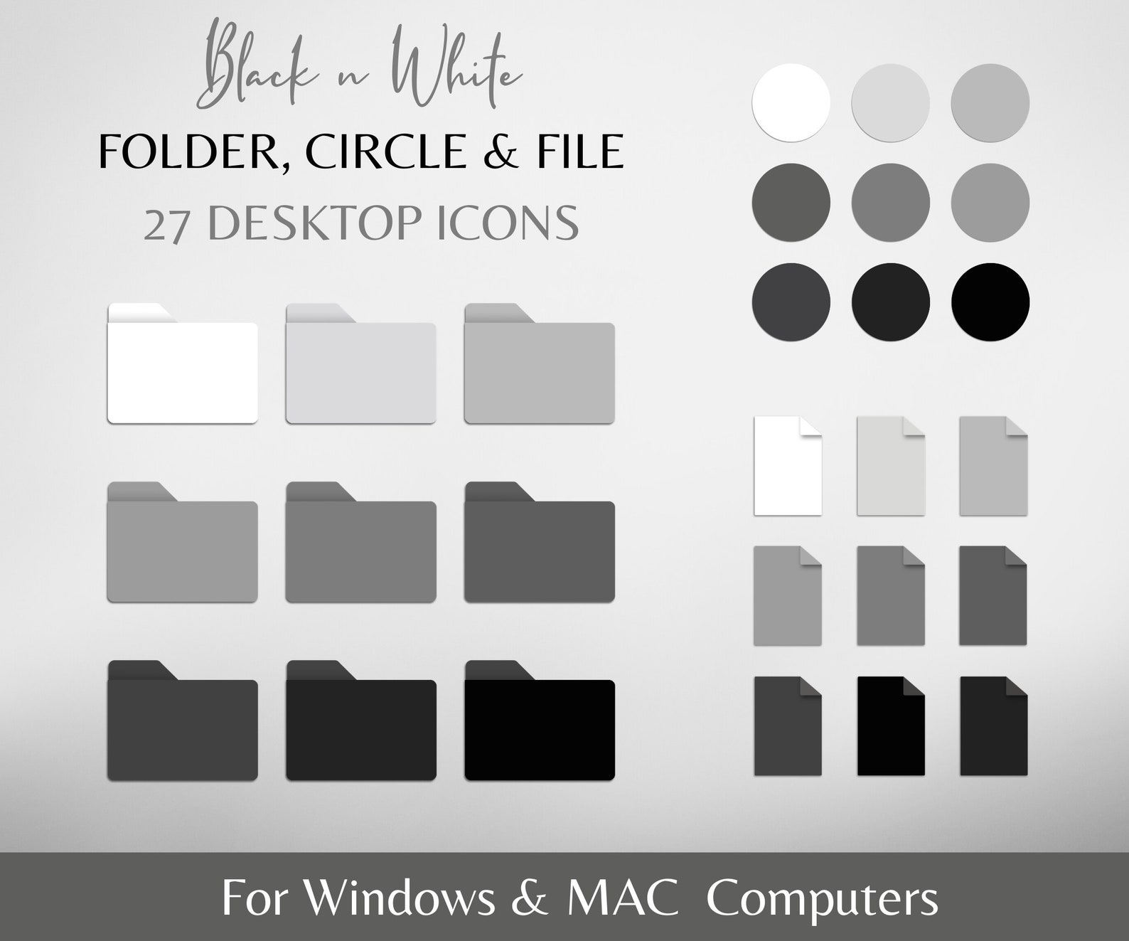 27 Black N White Desktop Folder Icons for MACBOOK and WINDOWS - Etsy